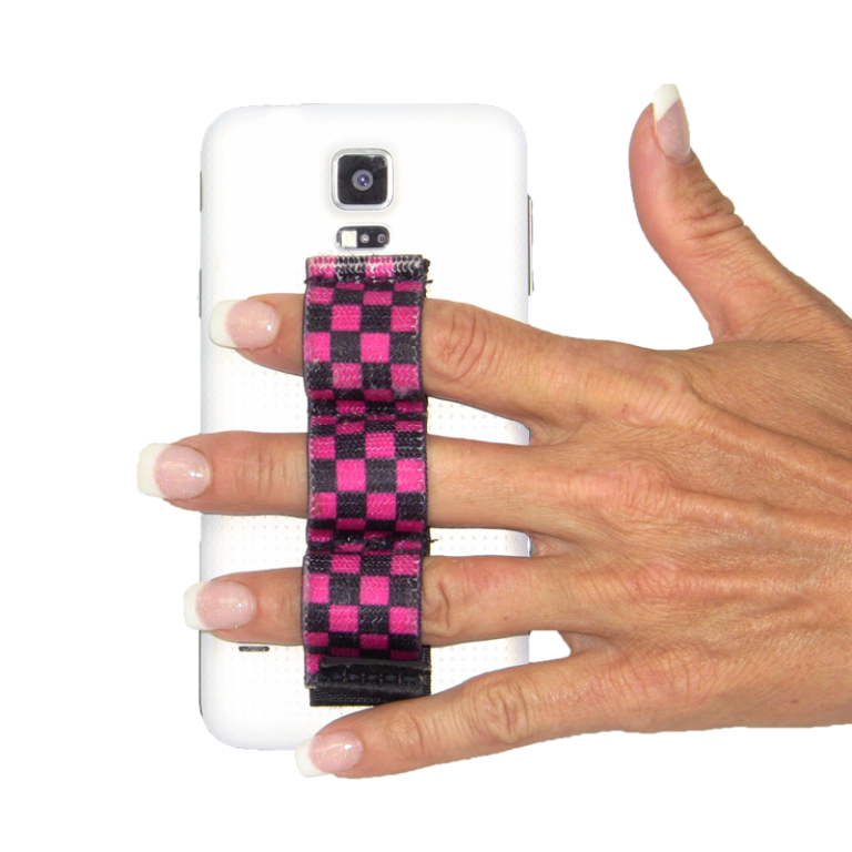 3-Loop Phone Grip - Black and Pink Checkers - LAZY-HANDS.comLAZY-HANDS.com